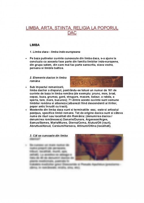 Referat: Limba, arta, știința, religia la poporul dac (#328739)