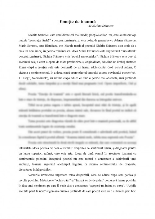 Referat: Emoție De Toamnă De Nichita Stănescu (#329149)