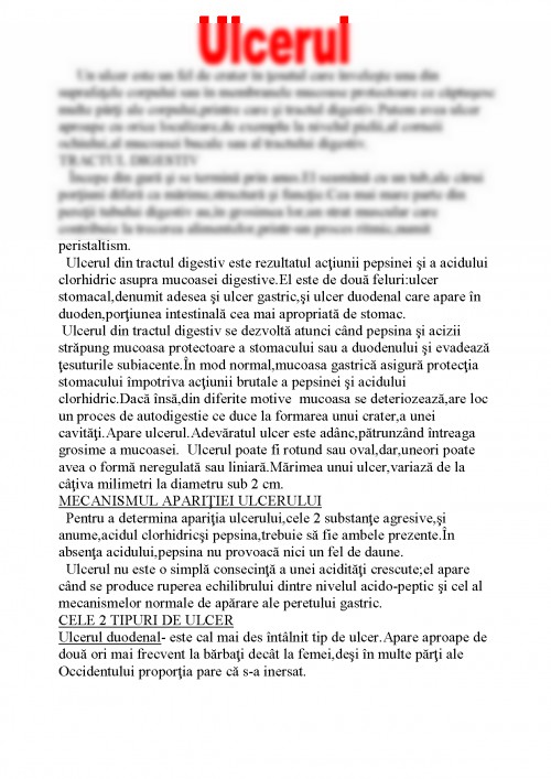 Referat: Ulcerul este un fel de crater în țesutul care învelește una ...