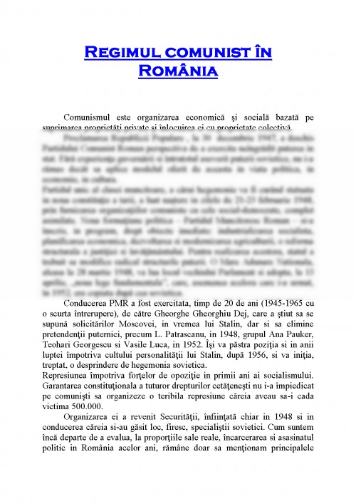 Referat: Regimul Comunist Din România (#330281)