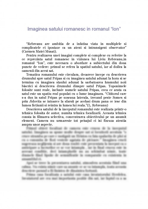 Referat: Imaginea satului românesc în romanul Ion (#330706)