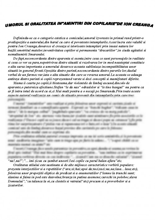 Referat: Umorul și oralitatea lui Creangă (#330926)