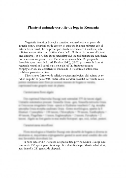 Referat: Plante și animale ocrotite prin lege în România (#331193)
