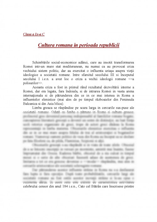Referat: Cultura romană în perioada republicii (#333111)