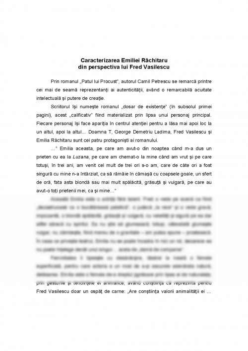 Referat: Caracterizarea Emiliei Răchitaru - Patul lui Procust (#333931)