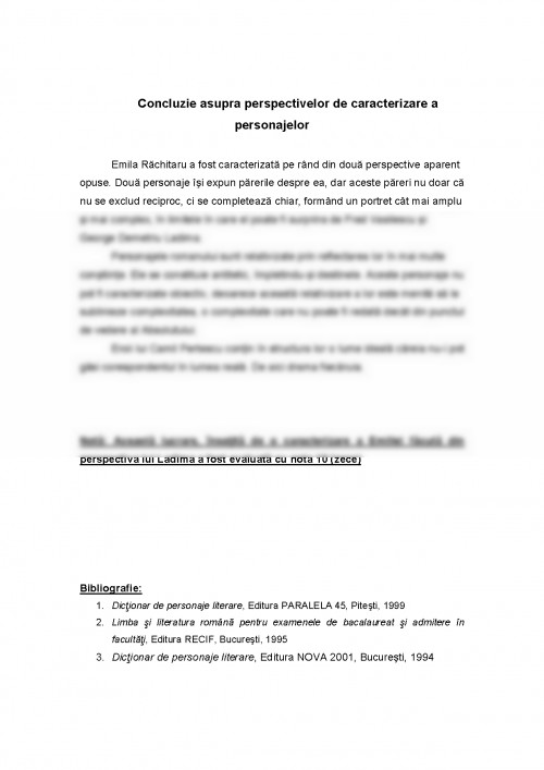 Referat: Caracterizarea Emiliei Răchitaru - Patul lui Procust (#333931)