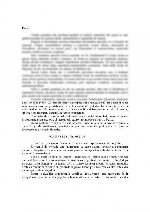 Referat: Doină - foaie verde fir mohor (#334077)