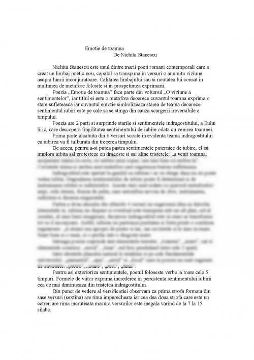 Referat: Emoție de toamnă de Nichita Stănescu (#334119)