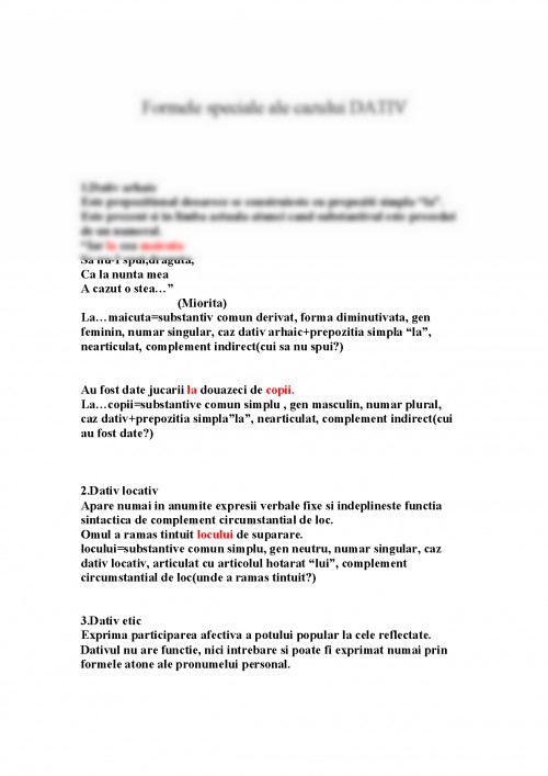 Referat: Formele speciale ale cazului dativ (#334167)