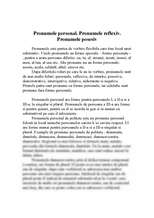 Referat: Pronumele Personal Pronumele Eflexiv Pronumele Posesiv (#334521)