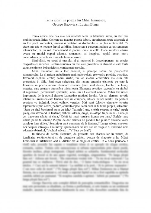 Referat: Tema iubirii în poezia lui Mihai Eminescu, George Bacovia și Lucian Blaga (#334601)