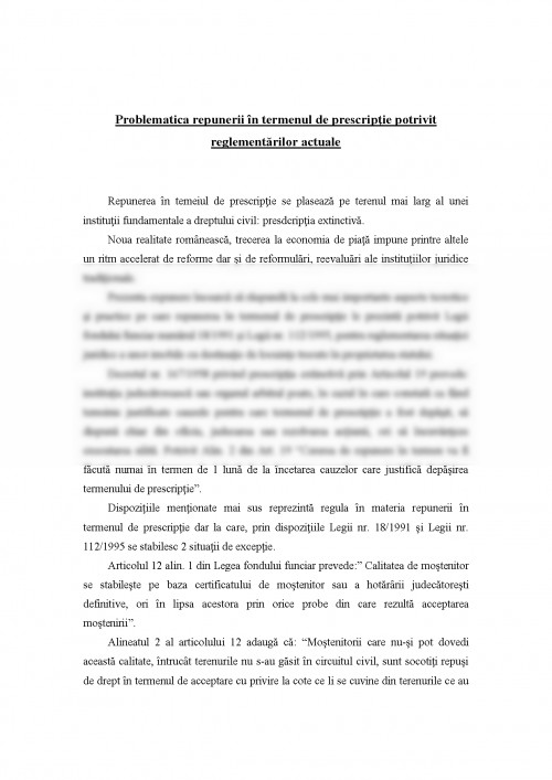 Referat: Problematica Repunerii În Termenul De Prescripție (#335521)