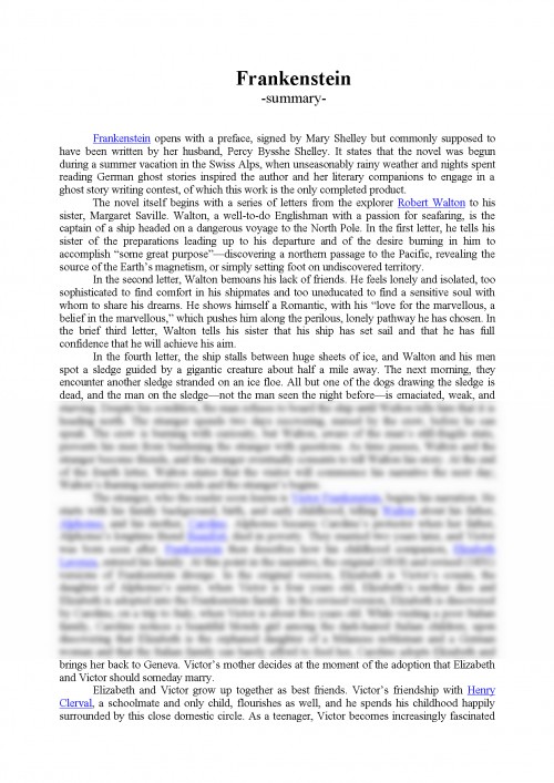 Referat: Frankenstein Summary (#336008)