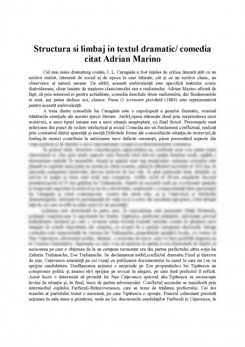 Referat: Structură și limbaj în textul dramatic comedia Citat Adrian ...