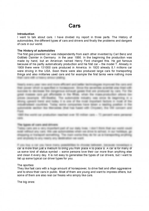 Referat: Cars The History Of Automobiles The Types Of Cars And Drivers ...
