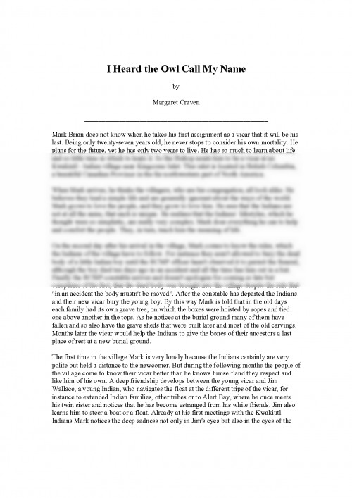 Referat: I Heard The Owl Call My Name Margaret Craven (#339735)