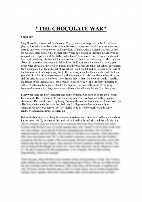 Referat: The Chocolate War (#339963)