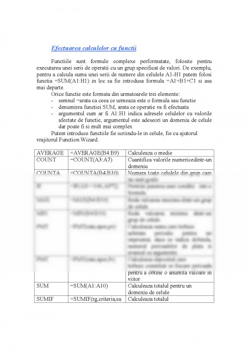 Referat: Efectuarea calculelor cu funcții în Excel (#340831)