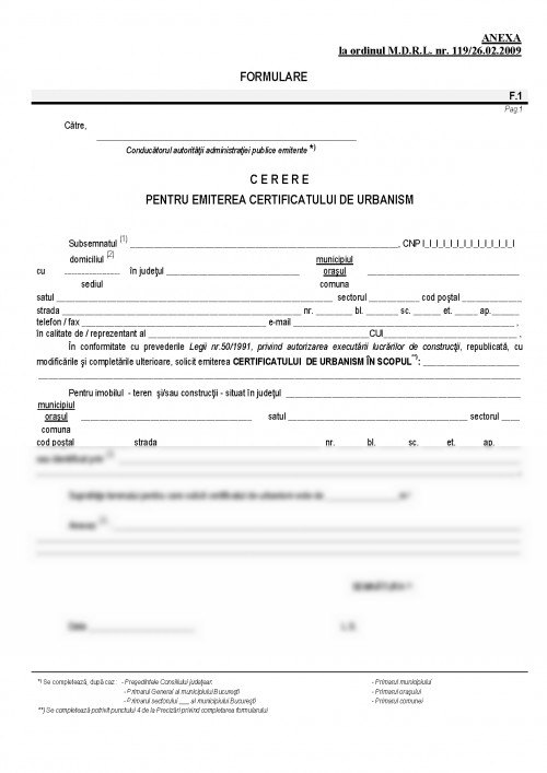 Documentație: Formulare urbanism - cerere pentru emiterea ...