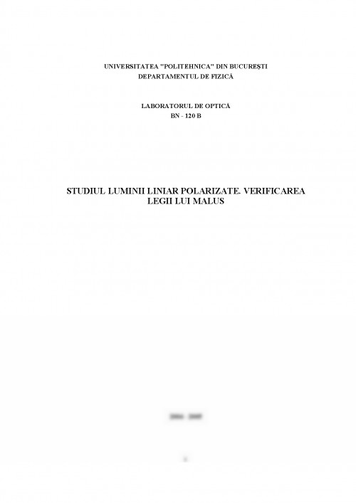 Laborator: Studiul luminii liniar polarizate - Verificarea legii lui ...
