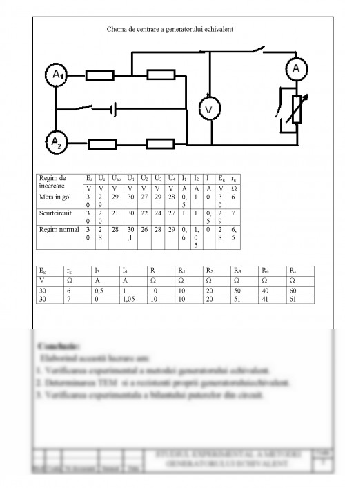 Laborator: Studiul experimental al metodei generatorului echivalent ...
