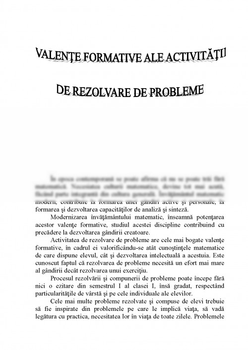 Referat: Valențele formative ale activității de rezolvare de probleme ...