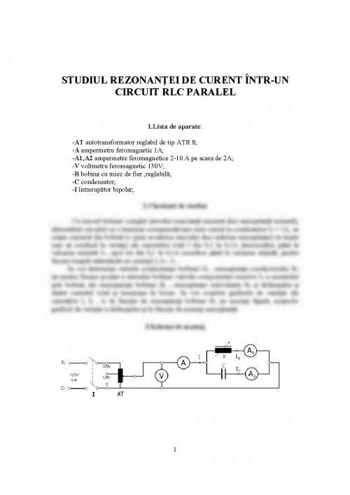 Laborator: Studiul Rezonanței de Curent într-un Circuit RLC Paralel (#347560)