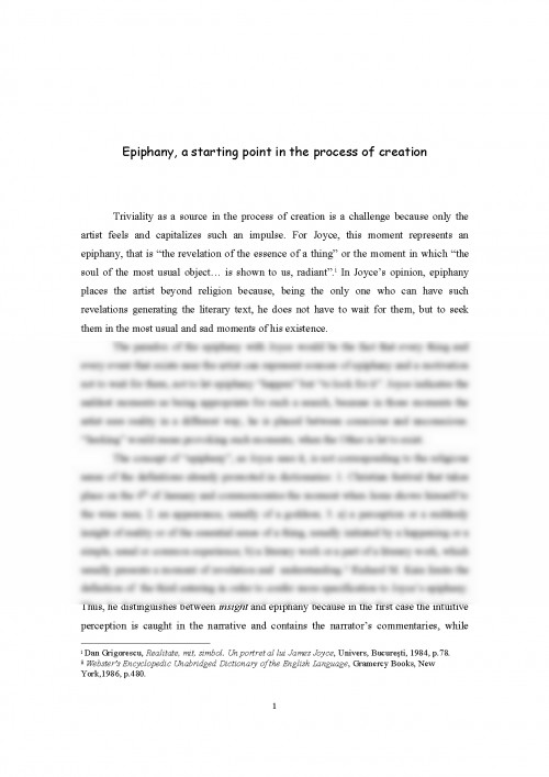 Referat: Epiphany, a Starting Point în the Process of Creation (#348143)