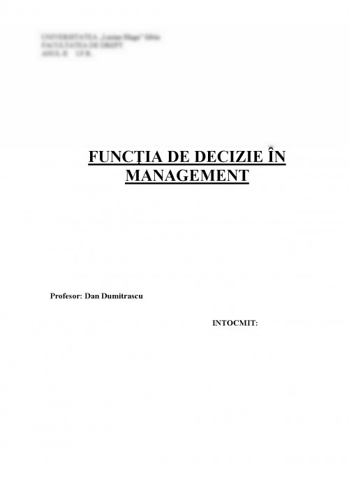 Referat: Funcția de Decizie în Management (#349817)