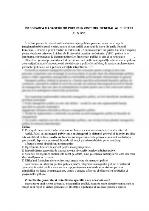 Referat: Integrarea managerilor publici în sistemul general al funcției ...
