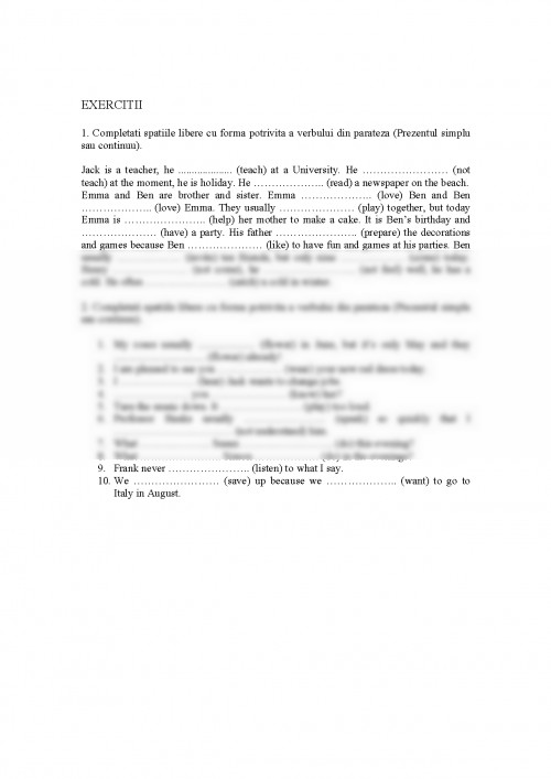 Curs: Prezentul Simplu și Continuu (#350877)