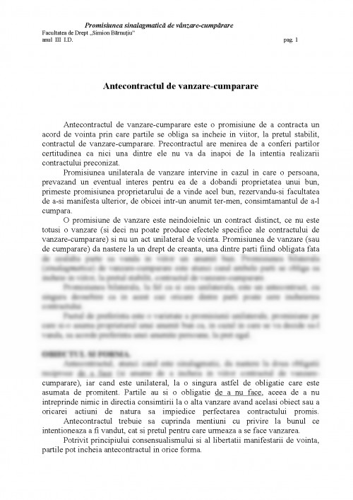 Referat: Antecontractul de vânzare cumpărare (#352291)
