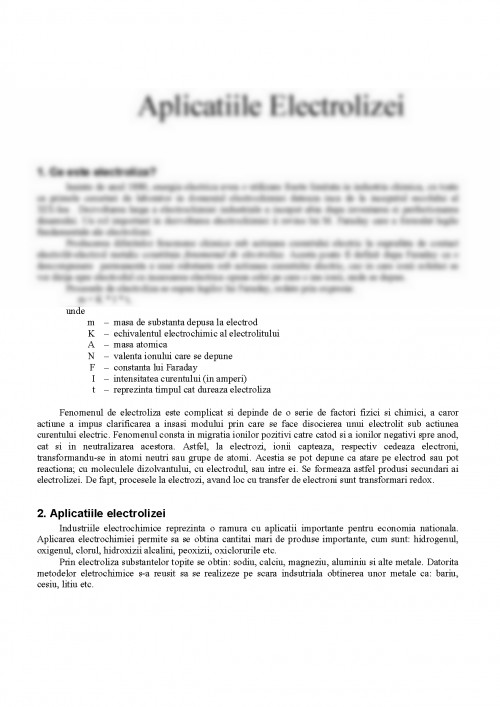 Referat: Aplicațiile electrolizei (#352617)