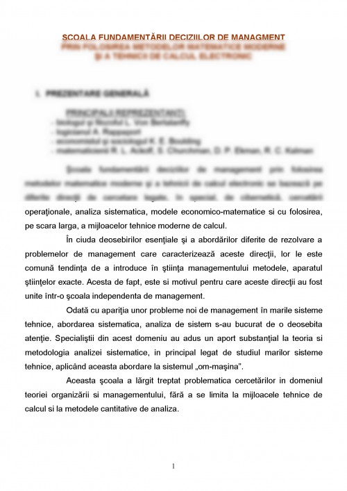 Referat: Școala Fundamentării Deciziilor de Managment prin Folosirea ...
