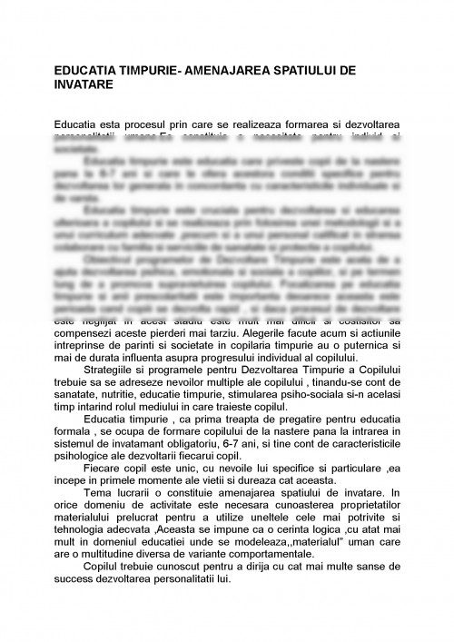 Referat: Educația timpurie (#353623)