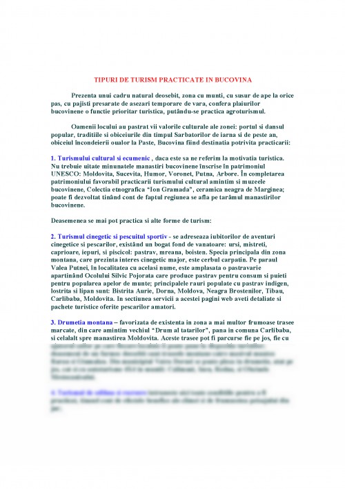 Referat: Tipuri de turism practicate în Bucovina (#353973)