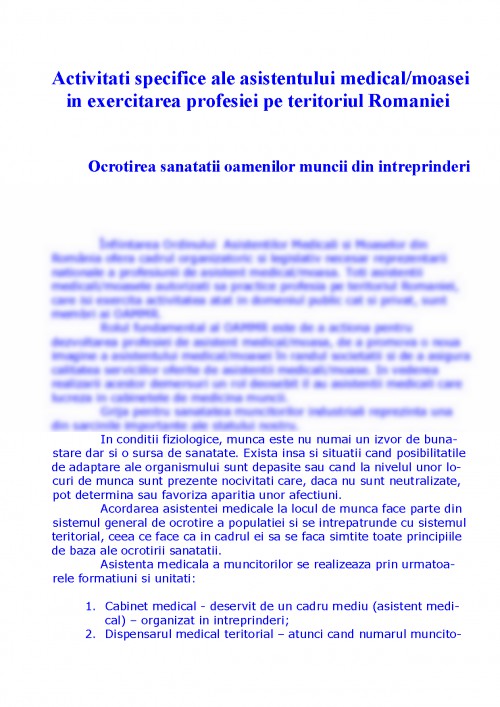Referat: Activități specifice ale asistentului medical (#354041)