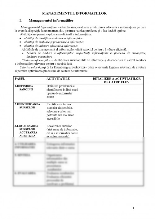 Referat: Managementul informațiilor și al învățării (#355318)