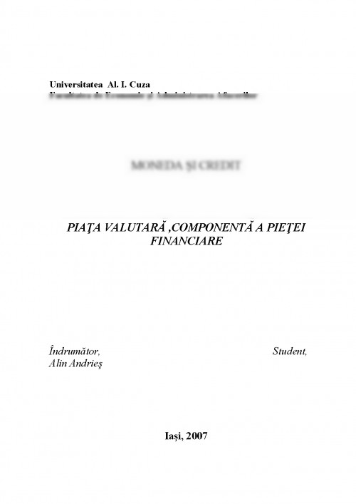 Referat: Piața valutară, componentă a pieței financiare (#357498)