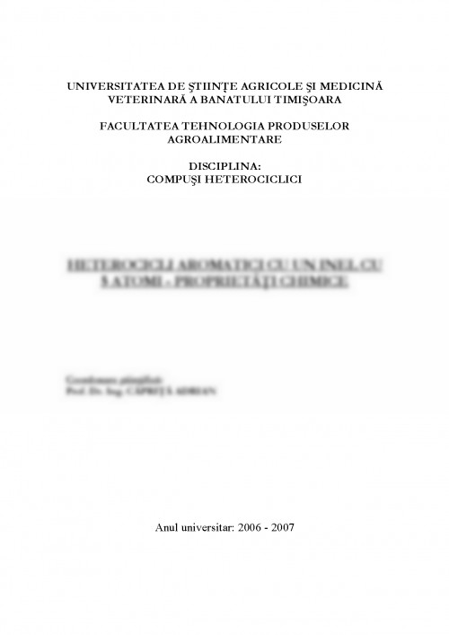 Referat: Heterocicli Aromatici cu un Inel cu 5 Atomi - Proprietăți ...