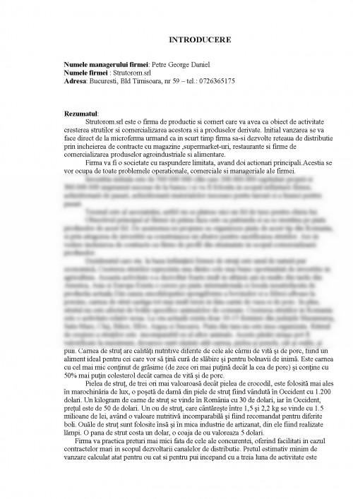 Referat: Creșterea și comercializarea struților (#361172)