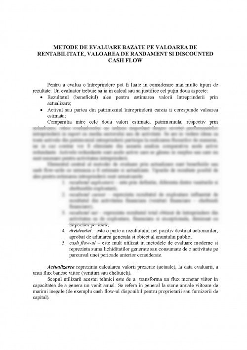 Referat: Metode de Evaluare Bazate pe Valoarea de Rentabilitate ...
