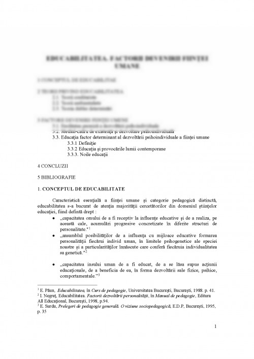 Referat: Educabilitatea - factorii devenirii ființei umane (#361934)