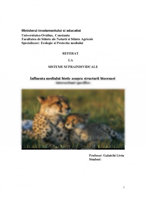 Referat: Influența mediului biotic asupra structurii biocenzei ...