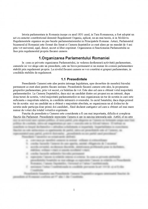 Referat: Organizarea și funcționarea Parlamentului României (#363094)