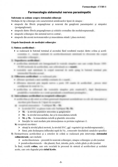 Curs: Farmacologie Curs 2 - Farmacologia Sistemului Nervos Parasimpatic (#363316)