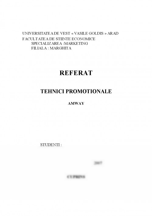 Referat: Amway - tehnici promoționale (#364833)
