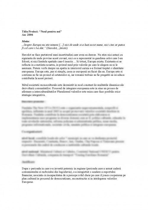 Referat: Structură pentru un proiect intercultural (#365002)