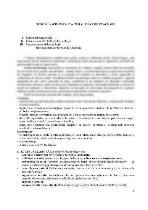 Curs: Testul docimologic - instrument de evaluare (#366672)