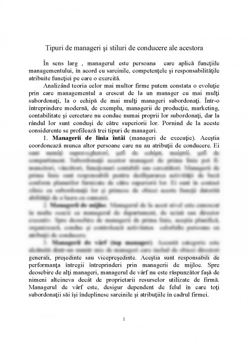 Referat: Tipuri de Manageri și Stiluri de Conducere ale Acestora (#370214)